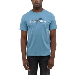 T-Shirt Mustang "Style Austin", Damen, Gr. XL, beige (blaustone), Jersey, Obermaterial: 100% Baumwolle, bedruckt, regular fit normal, Rundhals, Shirts T-Shirt, regular fit