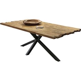 Esstisch Sit, B:220cm H:79cm T:100cm, beige, Platte recyceltes Teak, Gestell Metall, Garten, Tische, Platte aus recyceltem Teak