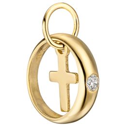 Jobo Damen Kettenanhänger "Anhänger Taufring mit Kreuz", Gelbgold 333, gold, Gelbgold 333, Schmuckanhänger, 333 Gold mit Zirkonia
