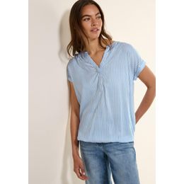 Cecil Damen Kurzarmbluse, blau, Gr. XL, gestreift, Web, Obermaterial: 100% Viskose, Blusen, im Streifen-Look
