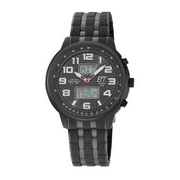 ETT Damen Funkchronograph "Hunter"schwarz, schwarz, Armbanduhren, Armbanduhr, Solar, Herrenuhr, Edelstahlarmband, analog, digital