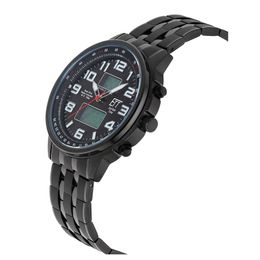 ETT Herren Funkchronograph "Hunter"schwarz, schwarz, Armbanduhren, Armbanduhr, Solar, Herrenuhr, Edelstahlarmband, analog, digital