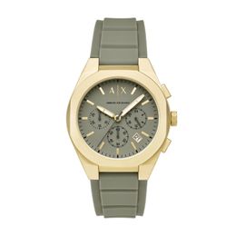 Armani Exchange Damen Chronographkhaki, goldfarben, Armbanduhren, Quarzuhr, Armbanduhr, Herrenuhr, Silikonarmband, analog, Tag