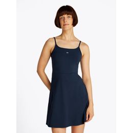 Tommy Jeans Damen Skaterkleid "TJW ESSENTIAL STRAP FLARE DRESS", blau, Gr. L, unifarben, Jersey, Obermaterial: 89% Baumwolle, 11% Elasthan, Kleider,