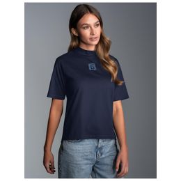 T-Shirt TRIGEMA "TRIGEMA T-Shirt mit Stehkragen", Damen, Gr. L, blau (navy), 100% Baumwolle, Basic, Shirts T-Shirt