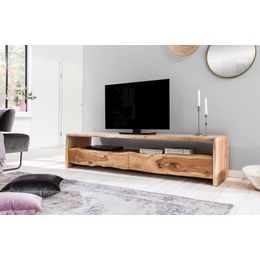 Lowboard Sit, B:190cm H:45cm T:47cm, beige, Massivholz, Wohnzimmer, Sideboards, "Albero", massive Akazie mit Baumkante, Breite 190 cm