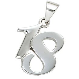 Kettenanh&auml;nger Jobo "Anh&auml;nger Zahl 18", silber 925, Schmuckanh&auml;nger, Damen, Silber 925 (Sterlingsilber), Kettenanh&auml;nger, 925 Silber rhodiniert
