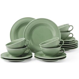 Seltmann Weiden Teeservice "Geschirr-Set Beat", 18 Stk., gr&uuml;n, Geschirr-Sets, Teller, Tassen, Untertassen, Rillendekor, 18 Teile, f&uuml;r 6 Personen