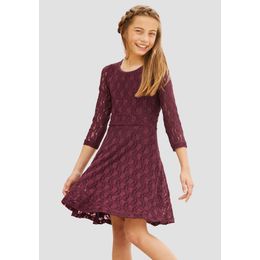 Jerseykleid Kidsworld "- Spitzenkleid", Mädchen, Gr. 128/134, N-Gr, rot (bordeaux), Spitze, Obermaterial: 95% Polyester, 5% Elasthan. Futter: 95% Baumwolle, 5% Elasthan, unifarben, ausgestellt knieumspielend, Rundhals, abgesteppte Kante, Kleider Jerseykleid, festliche Anlässe, knielang, aus Spitze und Jersey, 3/4-Ärmel