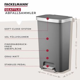 Fackelmann M&uuml;lleimer "SEATTLE, Pedal-Abfalleimer 45L", B/H/T: 41cm x 65cm x 30cm, 45 lurban gray, K&uuml;che, M&uuml;lleimer, stilvoller M&uuml;lleimer mit