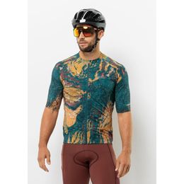 Fahrradjacke Jack Wolfskin "GRAVEX PRINTED FZ S/S M", Damen, Gr. S (48), bunt (strata, emerald), OBERSTOFF: 82% POLYESTER, 18% ELASTHAN; LINING: 100% POLYESTER, Jacken Fahrradjacke