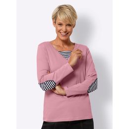 Classic Basics Damen 2-in-1-Langarmshirt "2-in-1-Shirt", rosa, Gr. 38, gemustert, gestreift, mehrfarbig, 100% Baumwolle, Shirts