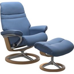 Relaxsessel stressless, B:79cm H:103cm T:73cm, blau, Wohnzimmer, Sessel, "Sunrise", mit Signature Base, Größe S, Gestell Eiche