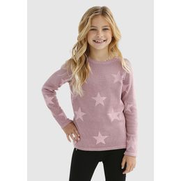 Strickpullover Kidsworld "Sterne-Pullover", Mädchen, Gr. 128/134, rosa (rosa gemustert), Feinstrick, Obermaterial: 50% Baumwolle, 50% Polyacryl, gemustert, Basic hüftlang, Rundhals, Pullover, mit Sternen - Druck