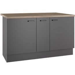 K&uuml;cheninsel KOCHSTATION, B:151cm H:90,8cm T:96,5cmk&uuml;che: grau, korpus: anthrazit, arbeitsplatte: wildeichefarben struktur, Komplettk&uuml;chen-Sets,