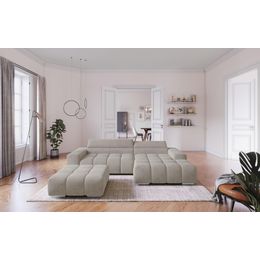 Ecksofa COTTA "Orion L-Form", nature, B:307cm H:73cm T:186cm, 90% Polyester, 10% Polyamid, Sofas, Ecksofa, mit 2x Kopfteilverstellung & 3 Nierenkissen