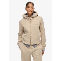 Superdry Damen Kapuzensweatjacke "ESSENTIAL LOGO ZIPHOOD HB", beige, Gr. S, unifarben, Sweatware, Obermaterial: 100% Seide, Sweatjacken