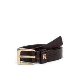 Lederg&uuml;rtel Tommy Hilfiger "TH LIBRE 2.5 cm breit CROC", Damen, Gr. 95, rich walnut, Leder, G&uuml;rtel Lederg&uuml;rtel, mit TH Monogramm