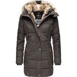 Wintermantel Marikoo "Lieblings Jacke", Damen, Gr. XS (34), grau (anthrazit), Oberstoff: 100% Polyester, Futter: 100% Polyester, Wattierung: 100% Polyester, Ärmelfutter: 100% Polyester, Kunstpelz: 90% Polyacryl, 10% Polyester, tailliert Po-bedeckend, Ärmel ohne Ärmelschlitz Rippstrickbündchen, Mäntel, stylischer Winter Steppmantel m. Kunstpelz-Kapuze