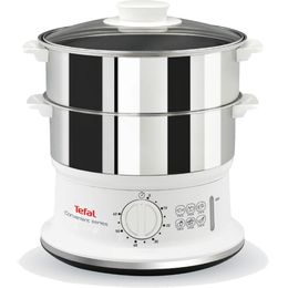 Tefal Dampfgarer "Convenient Series", B:29,5cm H:25,8cm T:29,5cm Ø:24cm, weiß, Dampfgarer, 2 Edelstahlbehälter, 6 L, Ø 24cm, Timer,