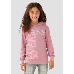 Kapuzenshirt Kidsworld "SO EASY - Print", M&auml;dchen, Gr. 140/146, rosa, Interlock, Obermaterial: 100% Baumwolle, Basic Po-bedeckend, B&uuml;ndchen, Shirts Kapuzenshirt, Langarm, Basic-Passform, mit modischen Drucken