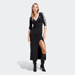Maxikleid adidas originals "MAXI DRESS V", Damen, Gr. XS, N-Gr, schwarz, Obermaterial: 93% Baumwolle, 7% Elasthan, gestreift, Kleider Maxikleid
