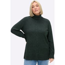 Strickpullover sheego "Pullover", Damen, Gr. 52/54, moos, meliert, 50% Viskose, 28% Polyester, 22% Polyamid, meliert, unifarben, Pullover Strickpullover