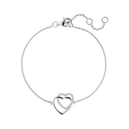 Silberarmband JOBO "Armband Zwei Herzen", silber 925, Armbänder, Damen, 18,5cm, Silber 925 (Sterlingsilber), Silberarmband, 925 Silber rhodiniert mit 21 Zirkonia 18,5 cm