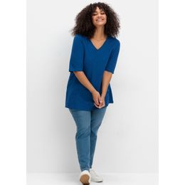 sheego Damen T-Shirt "T-Shirt", blau, Gr. 56, unifarben, 95% Baumwolle, 5% Elasthan, Shirts