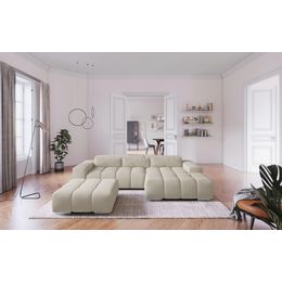 Ecksofa COTTA "Orion L-Form", platinum, B:307cm H:73cm T:186cm, 100% Polyester, Sofas, Ecksofa, mit 2x Kopfteilverstellung & 3 Nierenkissen