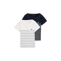 Tom Tailor Damen Print-Shirt, wei&szlig;, Gr. L, gestreift, unifarben, Jersey, Obermaterial: 100% Baumwolle, Shirts, mit Streifen- und Logoprint