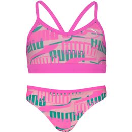 Puma Mädchen Bustier-Bikini, pink, Gr. 164, gemustert, mehrfarbig, Elasthan, Polyamid, Bikini-Sets, mit allover Logoprint