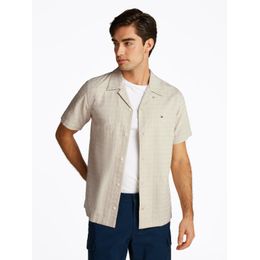 Tommy Hilfiger Herren Kurzarmhemd "COTTON LINEN DOBBY SS Regular Fit SHIRT"ivory silk, Gr. XXL, Web, Obermaterial: 86% Baumwolle, 14% Leinen, Hemden