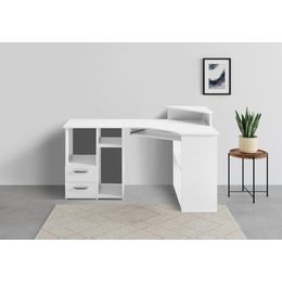 Schreibtisch, B:137cm H:87cm T:73cm, wei&szlig;, VOGL M&Ouml;BELFABRIK, B&uuml;ro, Tische, "Sam", Eckschreibtisch, Tastaturauszug, Monitoraufsatz & opt. Towerfach