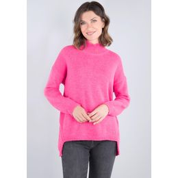 Please Jeans Damen Stehkragenpullover, pink, Gr. 1, unifarben, Strick, Obermaterial: 74% Polyacryl, 26% Polyester, Pullover, hinten l&auml;nger geschnitten