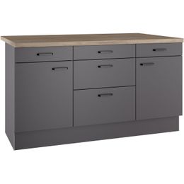 K&uuml;cheninsel KOCHSTATION, B:161cm H:90,8cm T:96,5cmk&uuml;che: grau, korpus: anthrazit, arbeitsplatte: wildeichefarben struktur, Komplettk&uuml;chen-Sets,