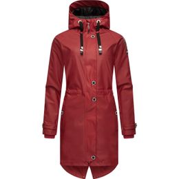 Regenjacke Navahoo "Rainy Flower", Damen, Gr. XS (34), rot (blutrot), Obermaterial: 70% Polyester, 30% Polyurethan. Innenfutter: 100% Polyester. &Auml;rmelfutter: 100% Polyester. Wattierung: 100% Polyester, gerade Po-bedeckend, hoch geschlossener Ausschnitt, &Auml;rmel ohne &Auml;rmelschlitz Rippstrickb&uuml;ndchen mit Druckknopf, Jacken Regenjacke, modischer Damen Regenmantel mit Kapuze