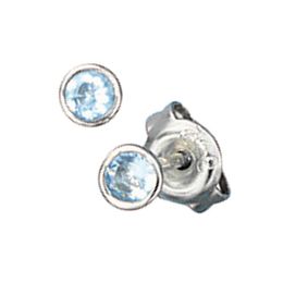Paar Ohrstecker Jobo "Ohrringe 4 mm rund", hellblau, Ohrringe, Damen, 4mm, Silber 925 (Sterlingsilber), 925 Silber rhodiniert mit blauen Zirkonia