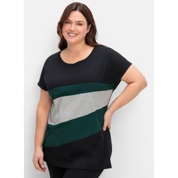sheego Damen Kurzarmshirt "T-Shirt", gr&uuml;n, Gr. 40, gemustert, mehrfarbig, 50% Baumwolle, 50% Modal, Einsatz:85% Baumwolle, 15% Viskose, Shirts