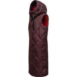 Steppweste Navahoo "Schnuckel", Damen, Gr. XL (42), rot (weinrot), Oberstoff: 100% Polyester; Futter: 100% Polyester; Wattierung: 100% Polyester, l&auml;ssig geschnitten ca. Mitte Wade, hoch geschlossener Ausschnitt, Westen Steppweste, warme Damen Outdoor-Weste lang mit Kapuze
