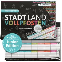 DENKRIESEN Jungen Spiel "Stadt Land Vollpfosten, Junior Edition A4 Block", bunt, Spiele, Made in Germany