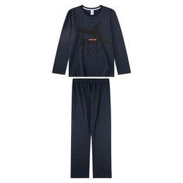 Sanetta Schlafanzug Jungen Gr&ouml;&szlig;e 164 marine / orange / schwarz
