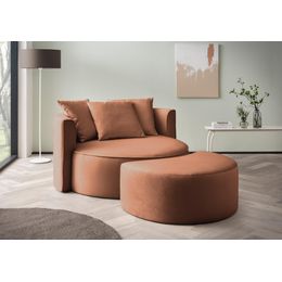 XXL-Sessel, B:153cm H:98cm T:208cm, braun, LeGer Home by Lena Gercke, Sessel, "ISALIE, Rundsessel mit Hocker, Lesesessel, Loveseat, Big-Sessel",