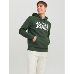 Jack & Jones JACK & JONES Jungen Kapuzensweatshirt "JJECORP LOGO SWEAT HOOD NOOS", gr&uuml;n, Gr. XS, bedruckt, angeraute Sweatware, Obermaterial: 61% Polyester, 39%
