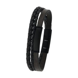 Amor Herren Armband, 22cm, Edelstahl Leder, schwarz, Edelstahl, Leder, Armb&auml;nder