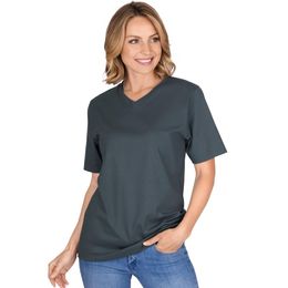 T-Shirt TRIGEMA "TRIGEMA V-Shirt DELUXE Baumwolle", Damen, Gr. 5XL, grau (anthrazit), 100% Baumwolle, Basic, Shirts