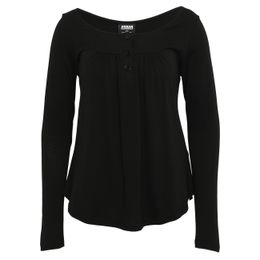 Urban Classics M&auml;dchen Kurzarmshirt "Urban Classics Damen Ladies Viscose Button Up Longsleeve"schwarz, Gr. M, unifarben, 50% Viskose, 50% Baumwolle,