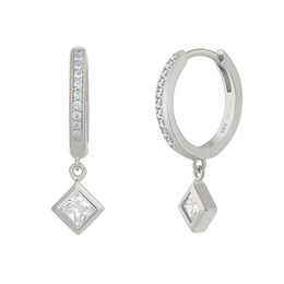 CAI CA&Iuml; Damen Paar Creolen "925 Sterling Silber rhodiniert Zirkonia Raute", one-size, Silber 925 (Sterlingsilber), wei&szlig;, Silber 925 (Sterlingsilber),