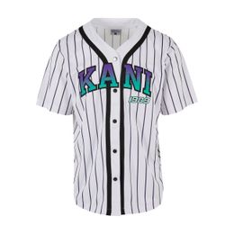 Karl Kani T-Shirt "Karl Kani Herren KM233-003-2 KK Serif Pinstripe Baseball Shirt"wei&szlig;, schwarz, lila, Gr. M, gestreift, 100% Polyester, Shirts