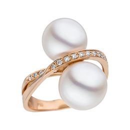 Jobo Damen Perlenring "Ring Roségoldring", 58, SI = kleine Einschlüsse, Diamanten Perlen Roségold 750roségold 750, Diamanten, Perlen, Roségold 750,